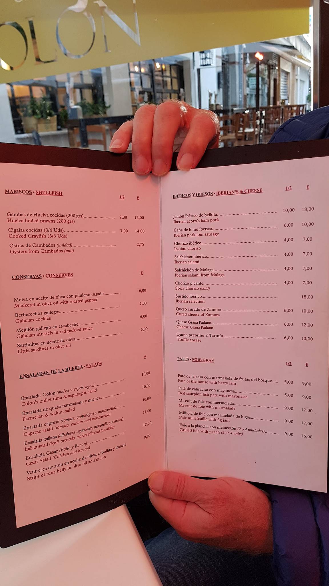 Menu at Casa Colon restaurant, Fuengirola, C. Troncón