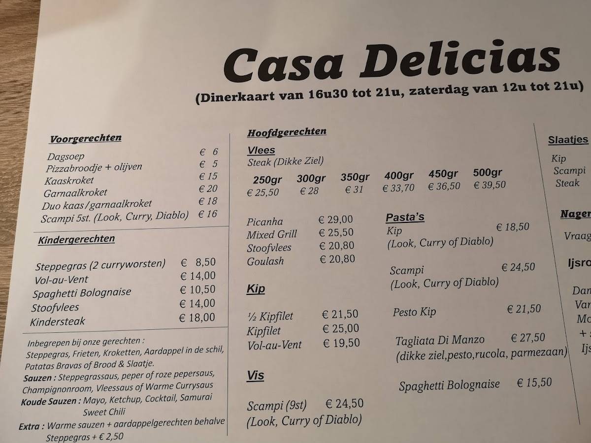Menu at Casa Delicias, Lier