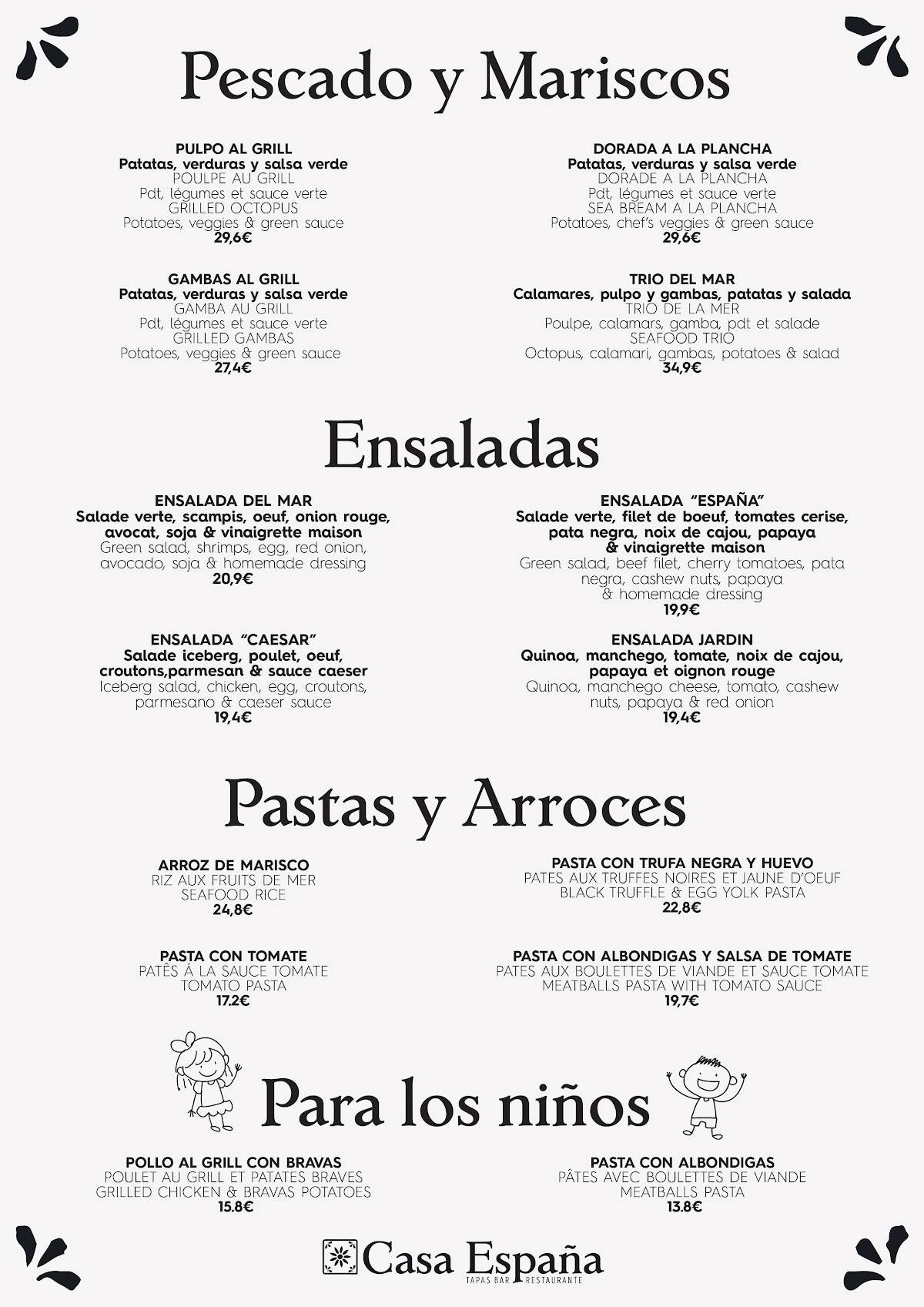 Menu au Casa España restaurant, Luxembourg