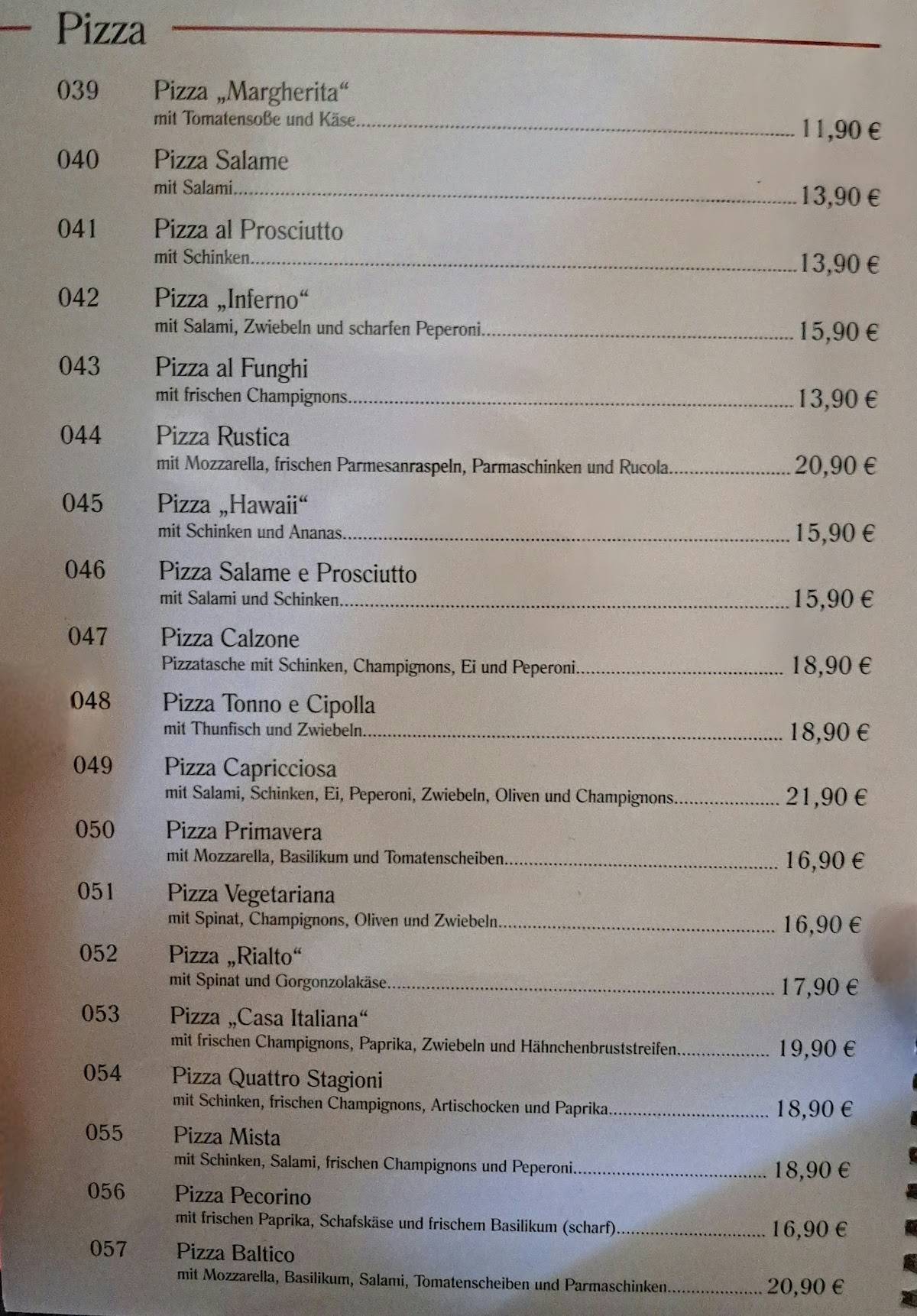 Speisekarte von Casa Italiana pizza, Zinnowitz