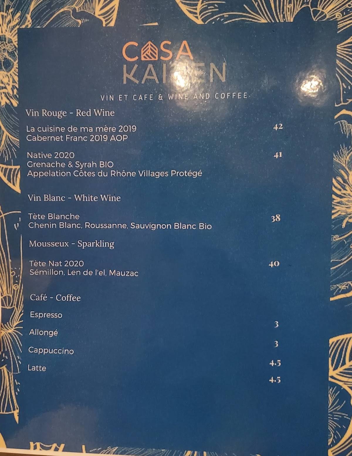 Menu au Casa Kaizen restaurant, Montréal, 16 Ave des Pins