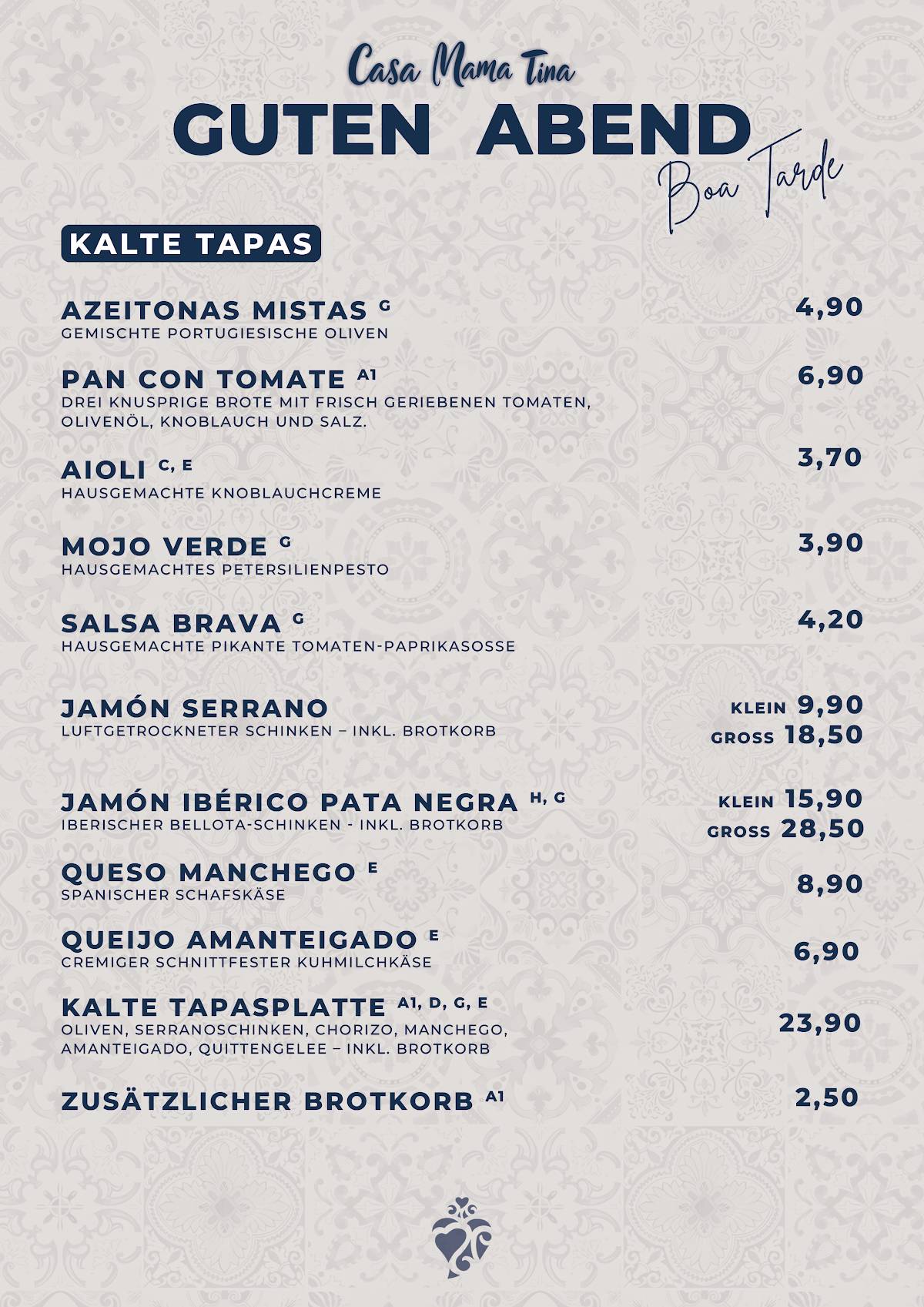 Carta del café Casa Mama Tina, Ettlingen