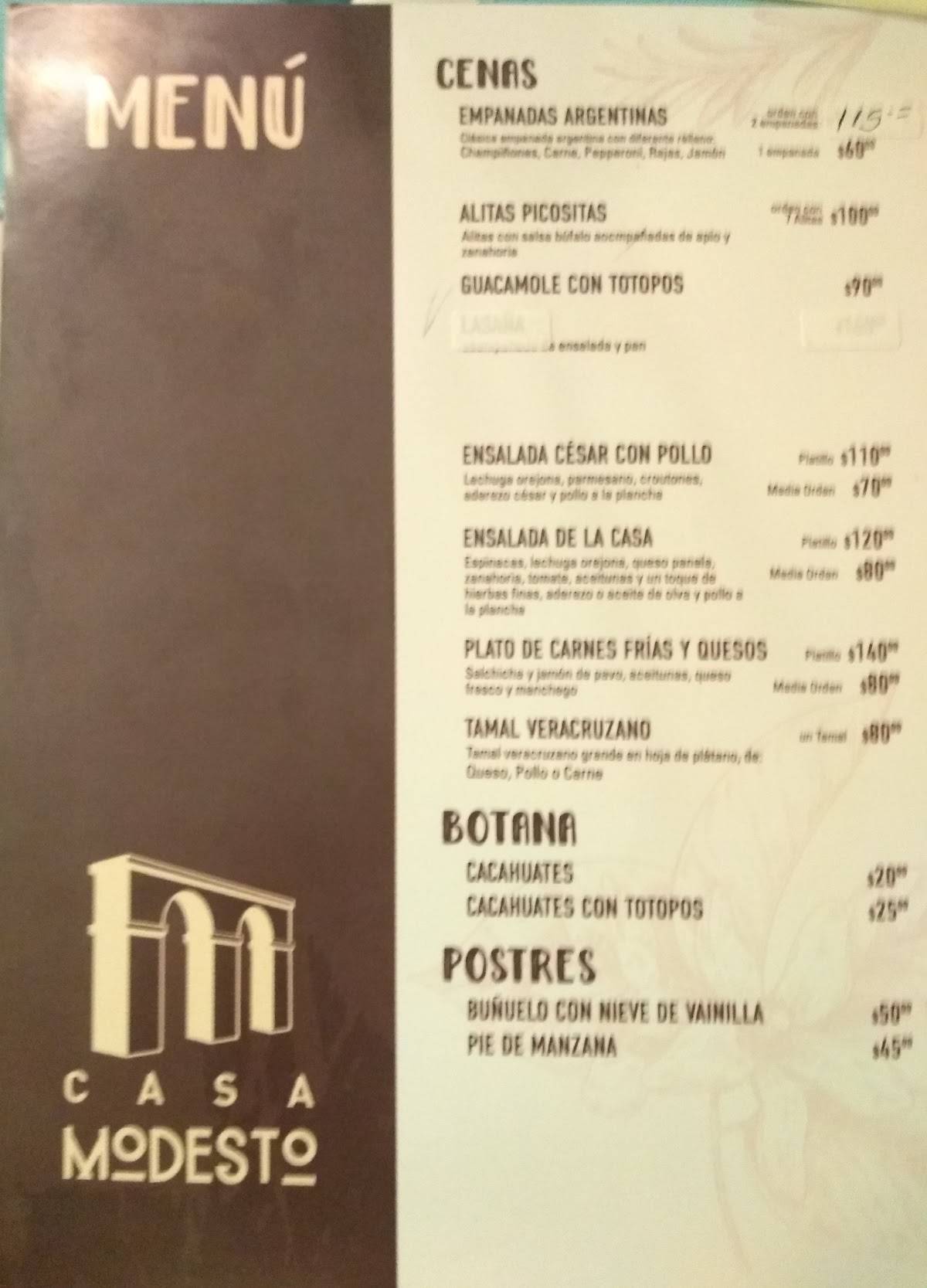 Menu at Casa Modesto pub & bar, Monterrey