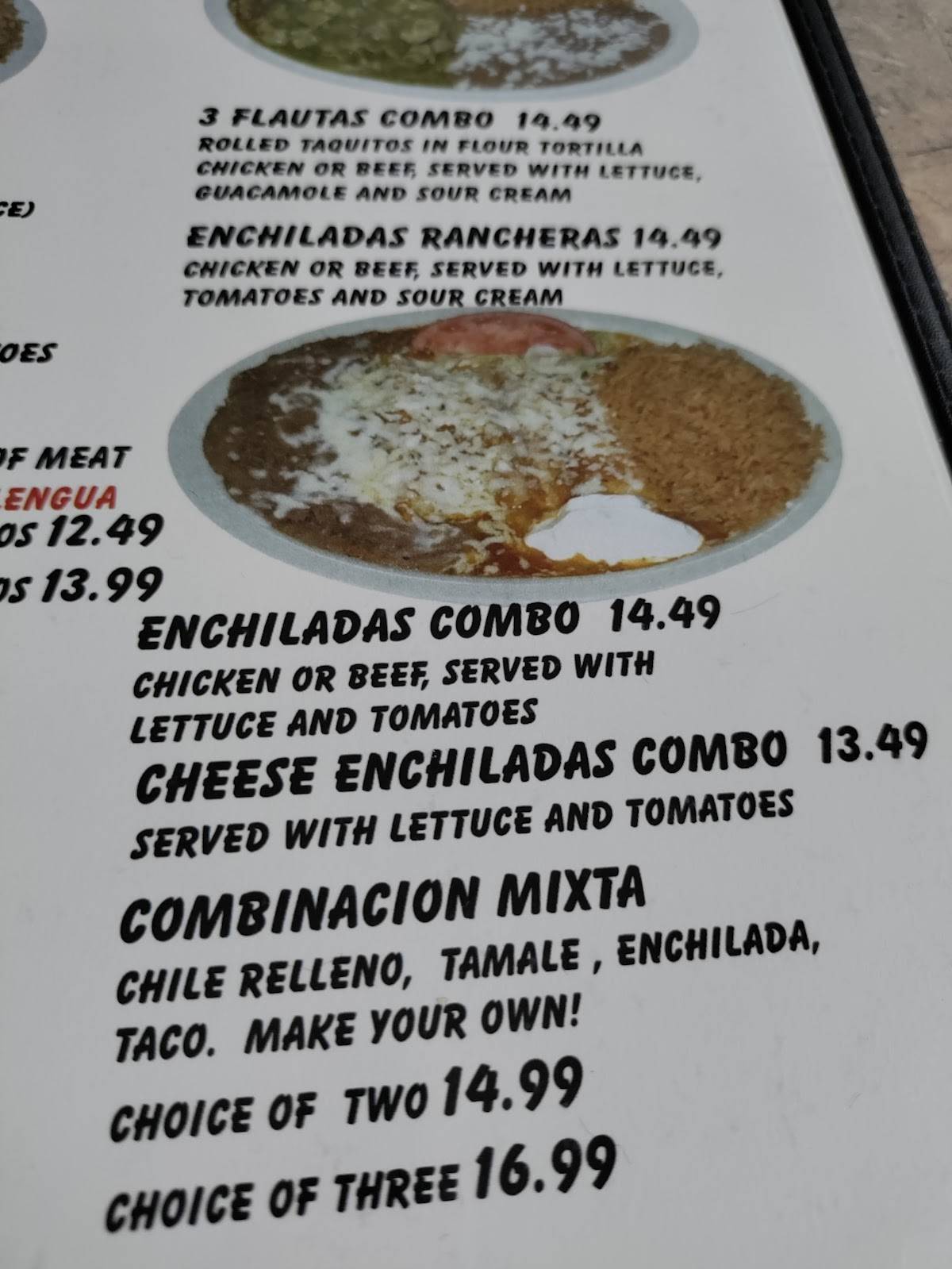 Menu at Casa Mota restaurant, Riverside