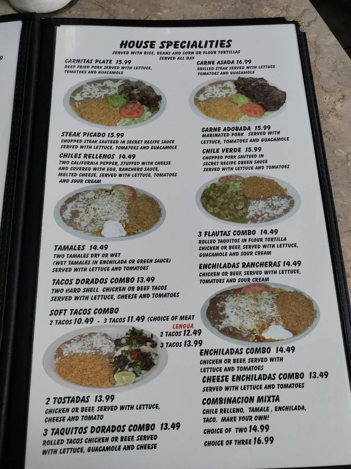 Menu at Casa Mota restaurant, Riverside