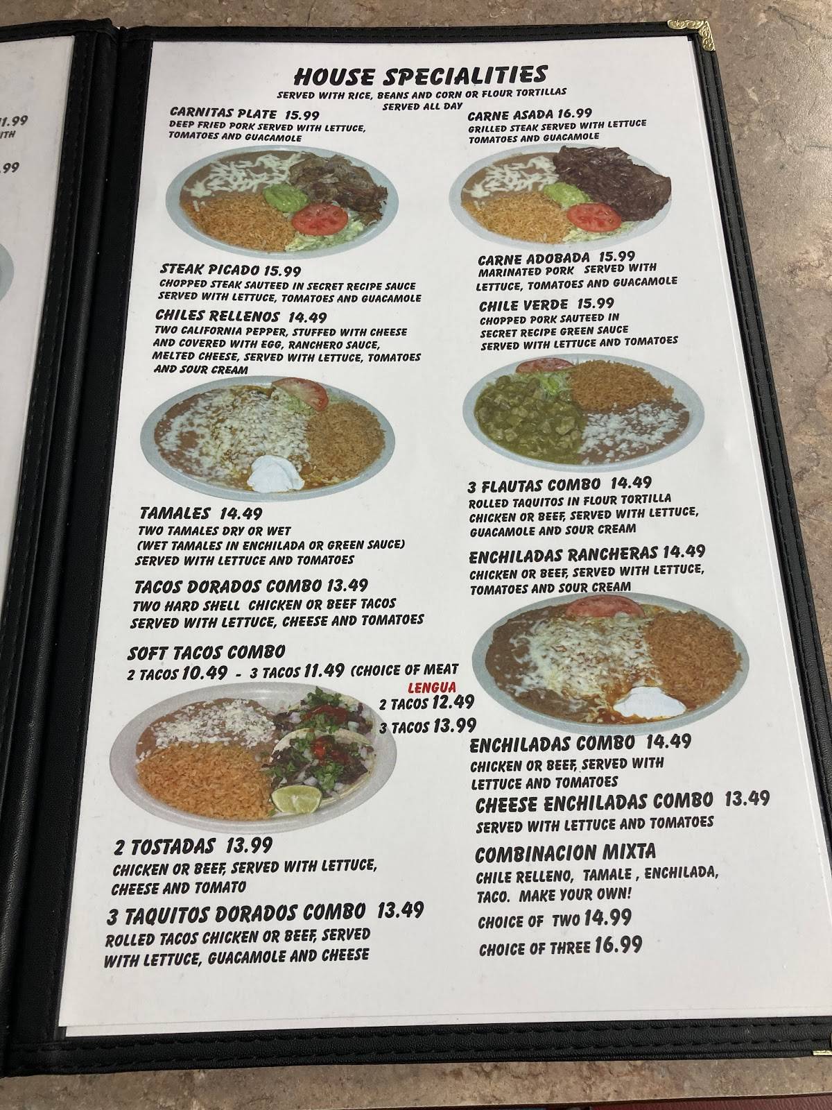 Menu at Casa Mota restaurant, Riverside