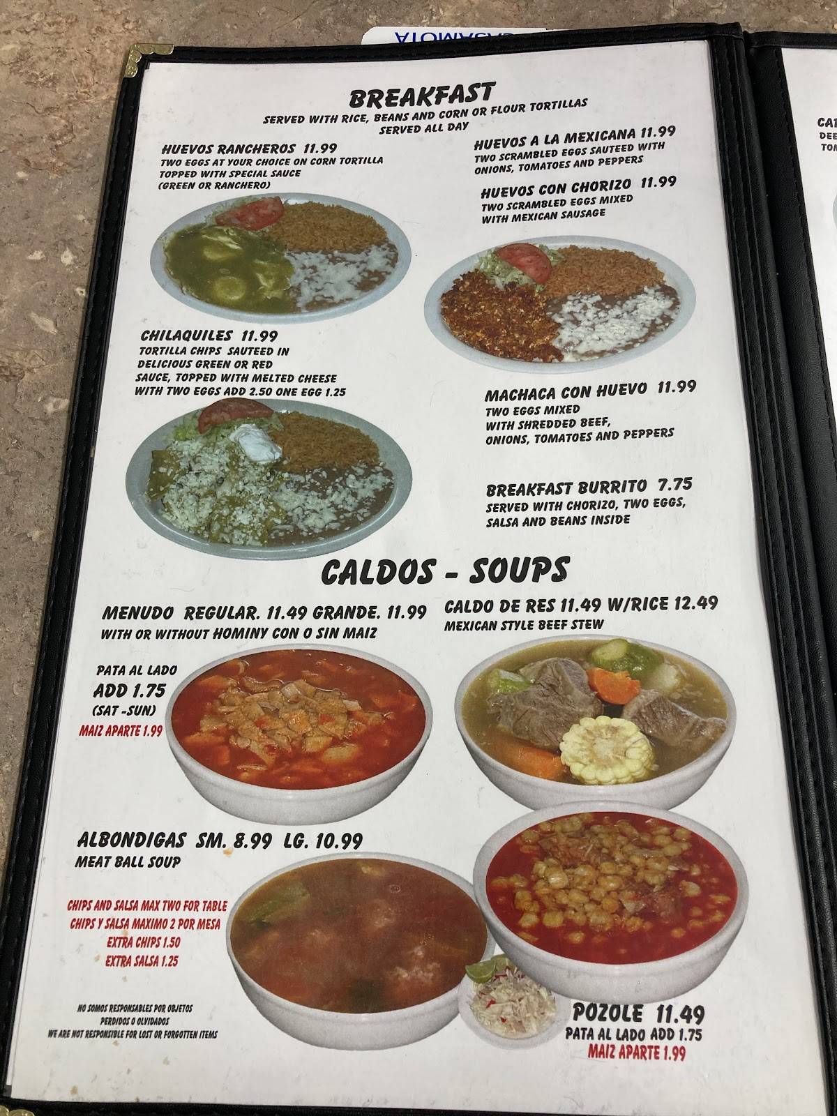 Menu at Casa Mota restaurant, Riverside