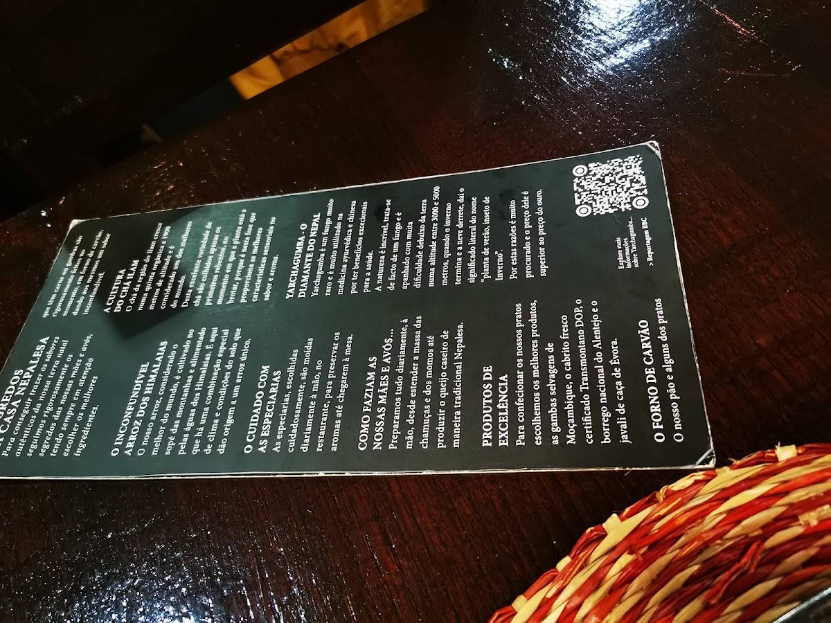 Menu at Casa Nepalesa restaurant, Lisbon, Av. Elias Garcia 172A