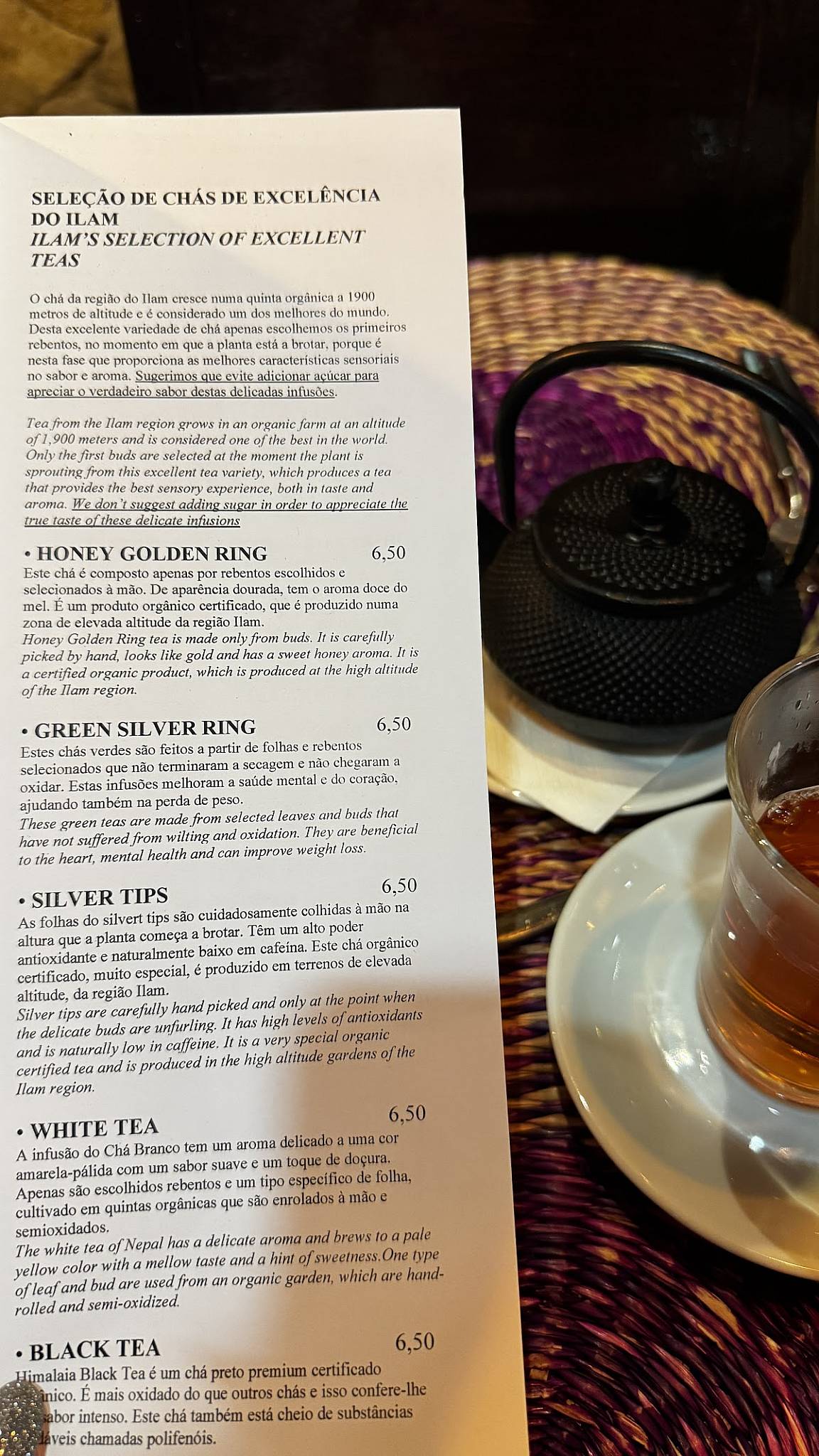 Menu at Casa Nepalesa restaurant, Lisbon, Av. Elias Garcia 172A