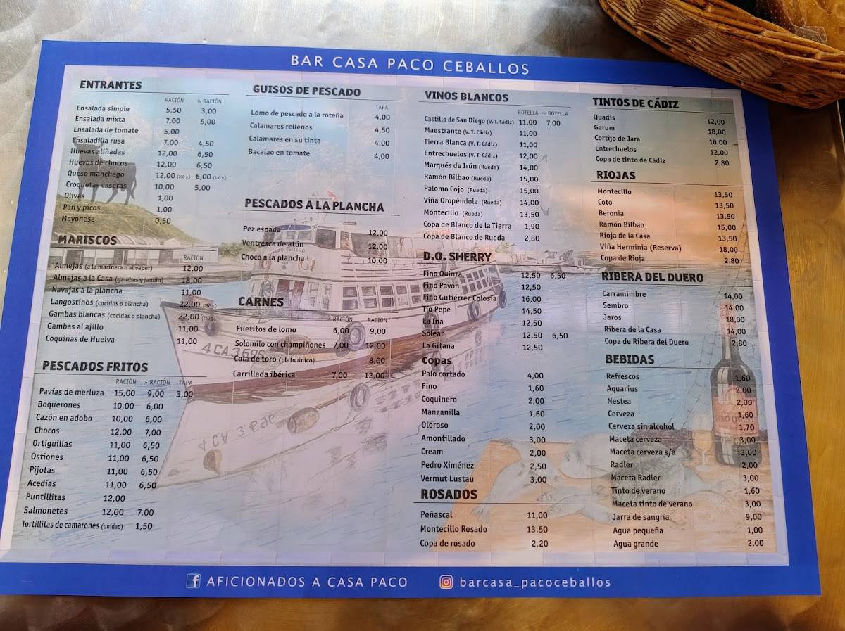 Carta de Bar Casa Paco Ceballos, El Puerto de Santa María