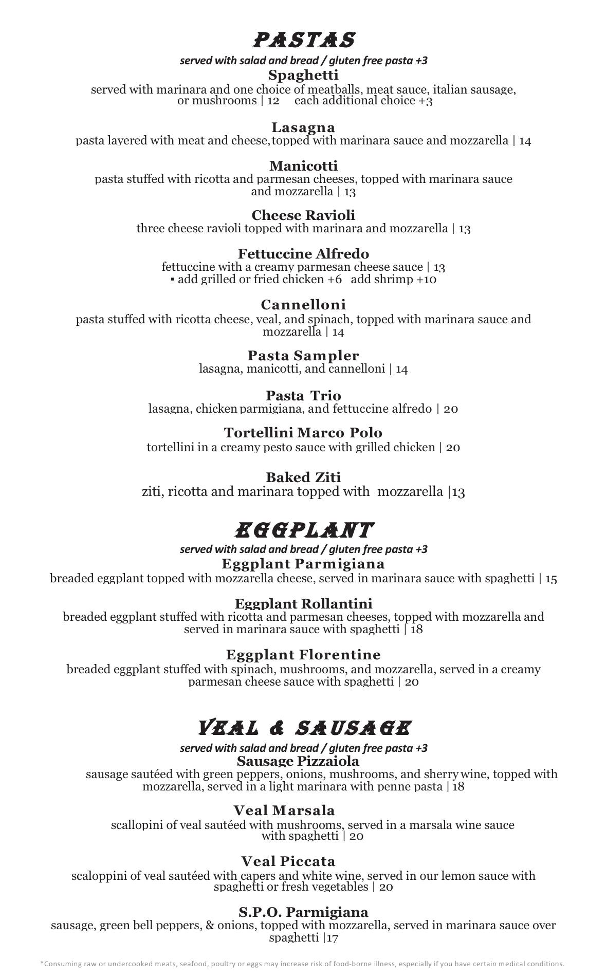 Menu at Casa Pasta Italian Restaurant- Helotes, Helotes