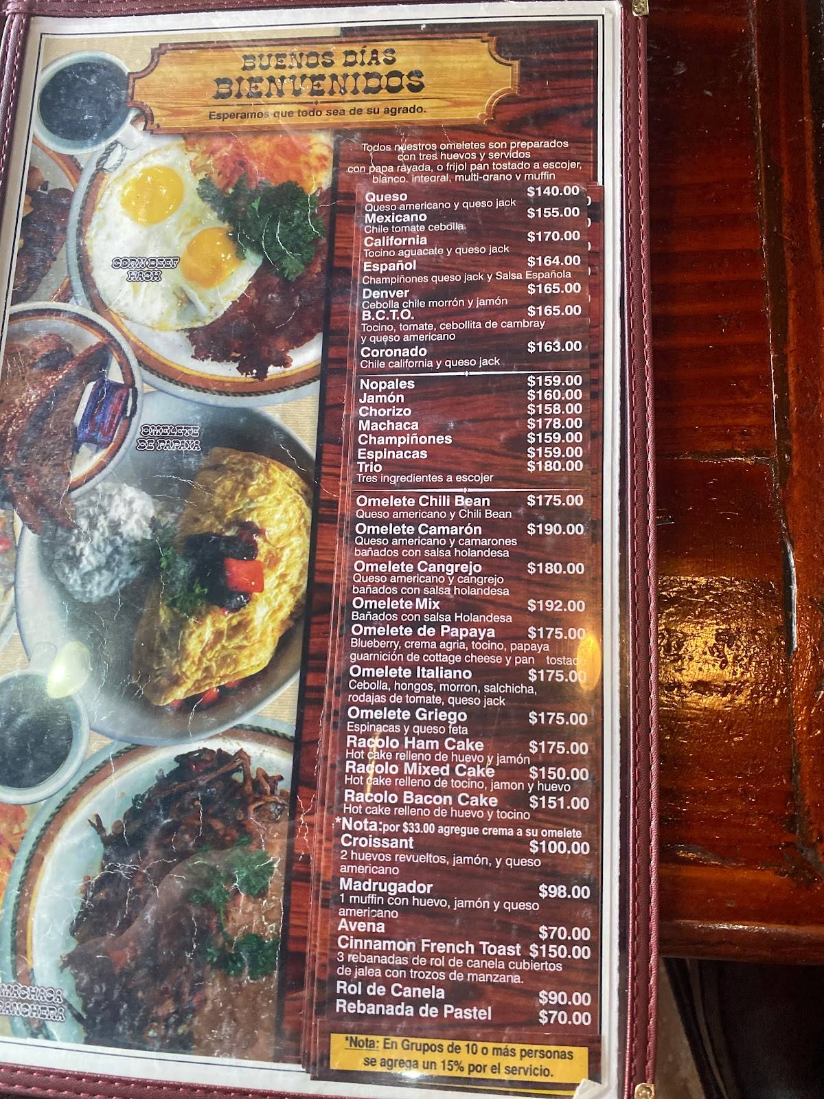 Carta de Casa de Coronado's Café, Tijuana