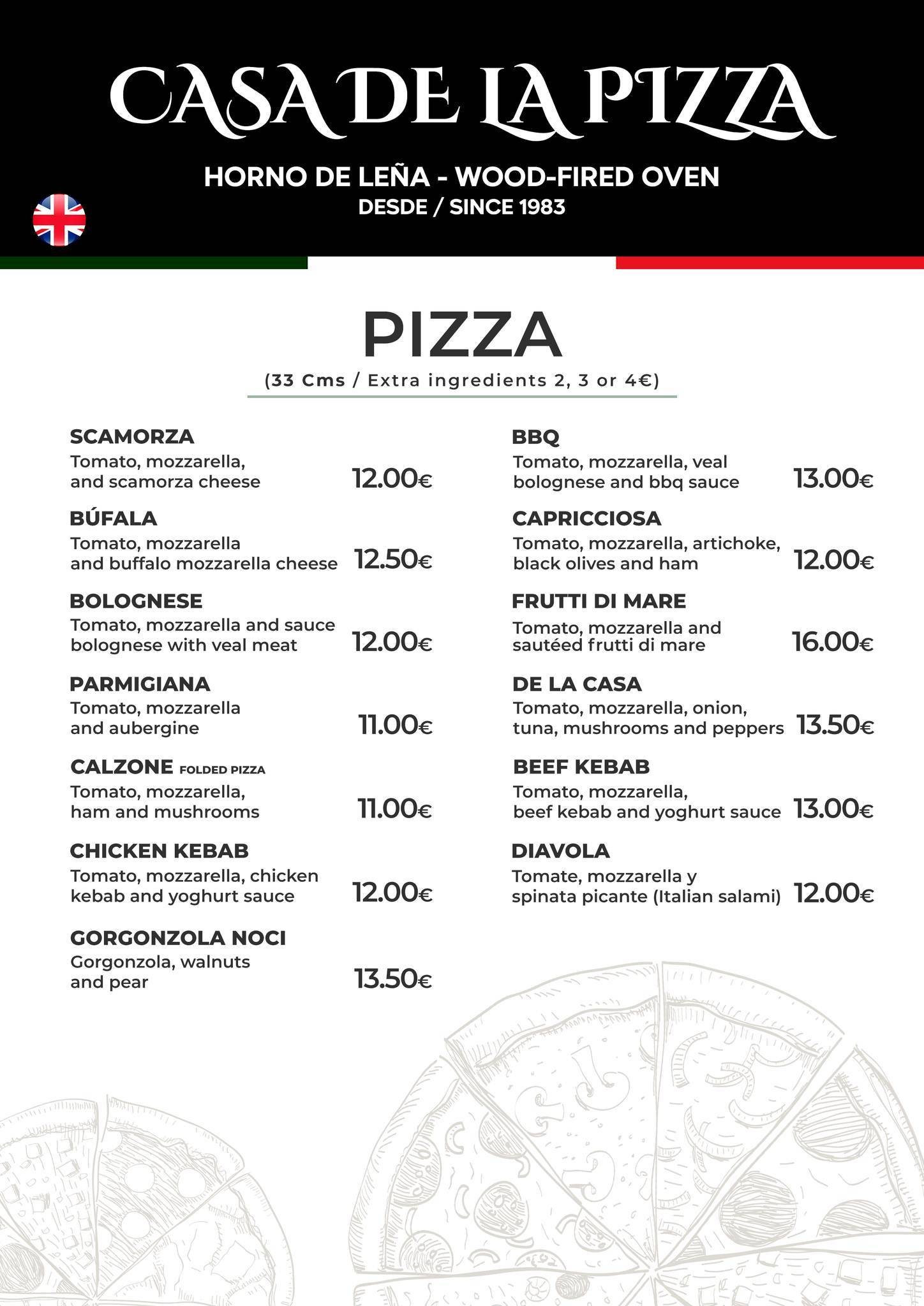 Carta del restaurante Casa De La Pizza, Benalmádena