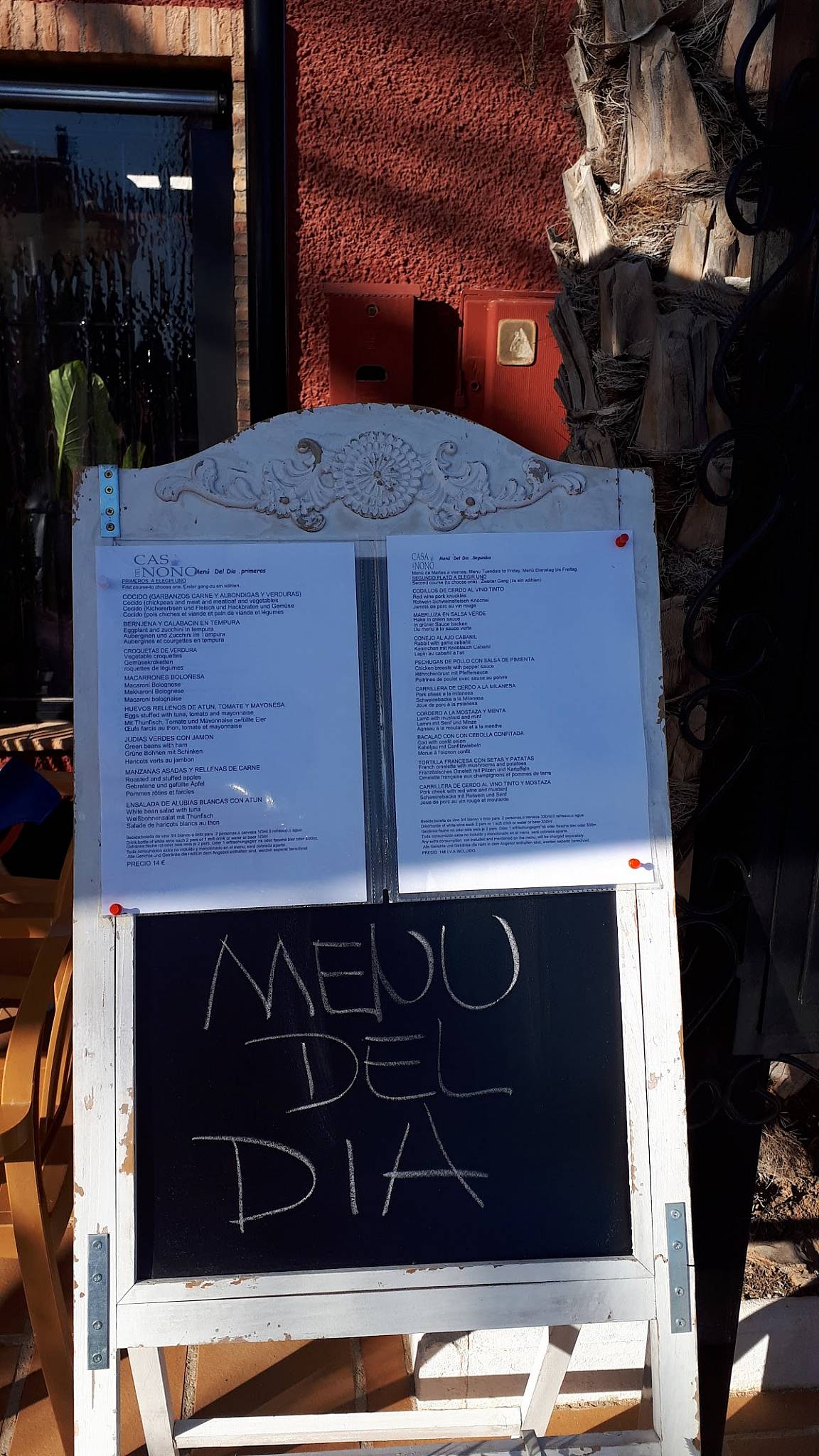 Carta de Restaurante Casa Del Nono, Isla Plana, Pasaje los Agueras