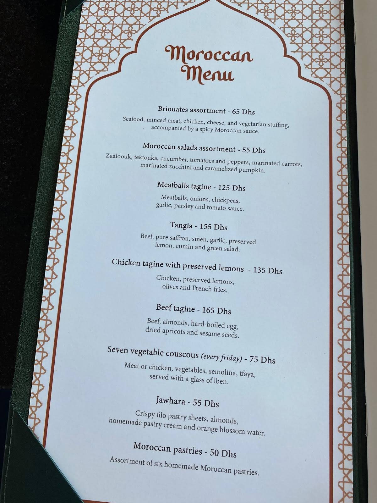 Menu au Le Loft restaurant, Casablanca