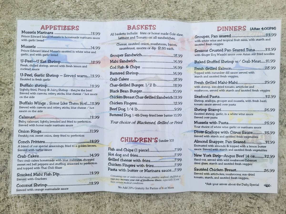 Menu at Casey Key Fish House pub & bar, Osprey