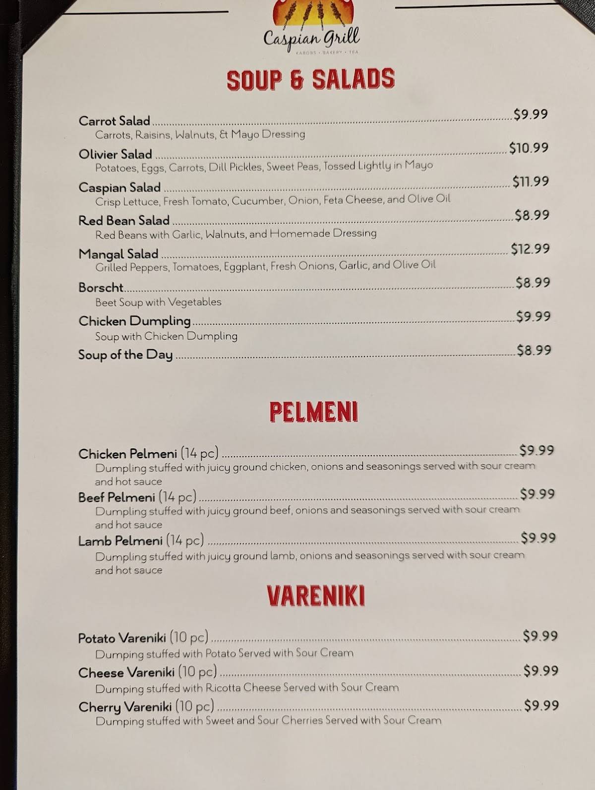 Menu at Caspian Grill restaurant, Madison, 610 Junction Rd Ste