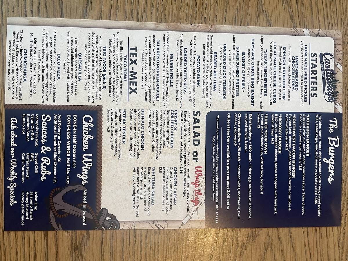 Menu at Castaways Bar & Grill, Tomahawk