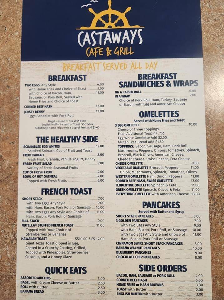 Menu at Castaways Cafe and Grill, Point Pleasant