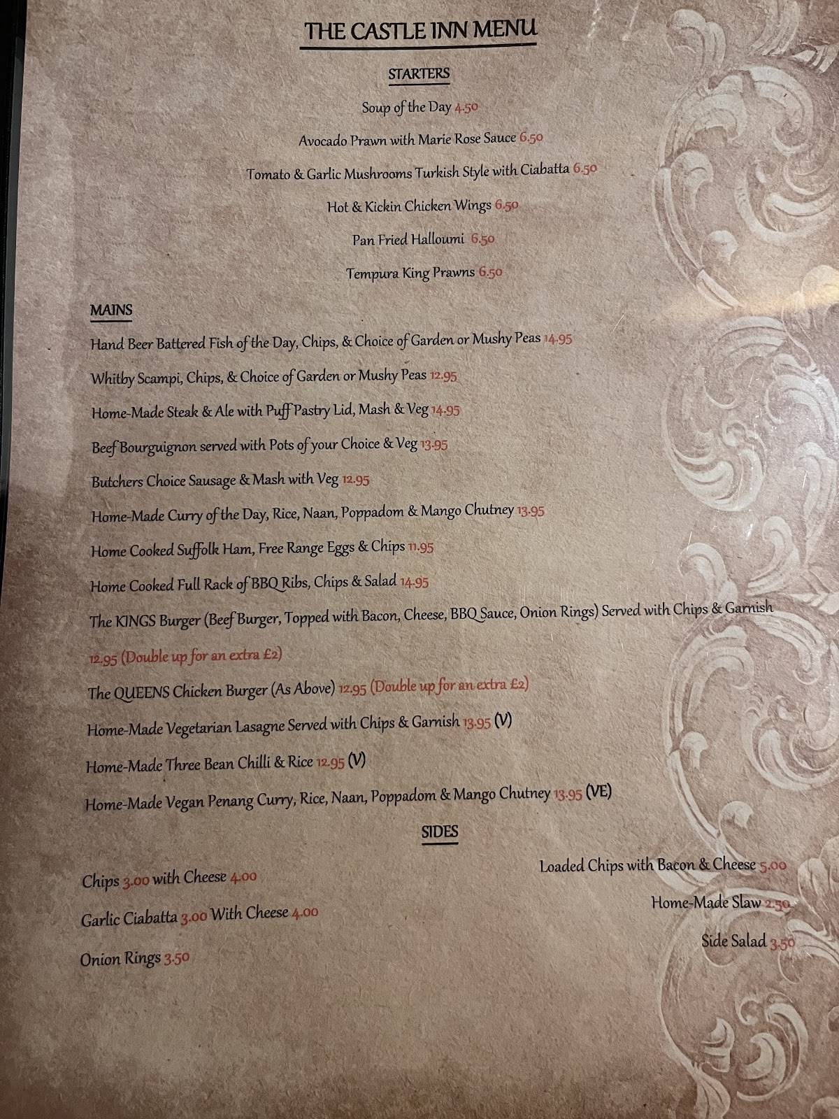 Menu at Castle Inn Framlingham pub & bar, Framlingham