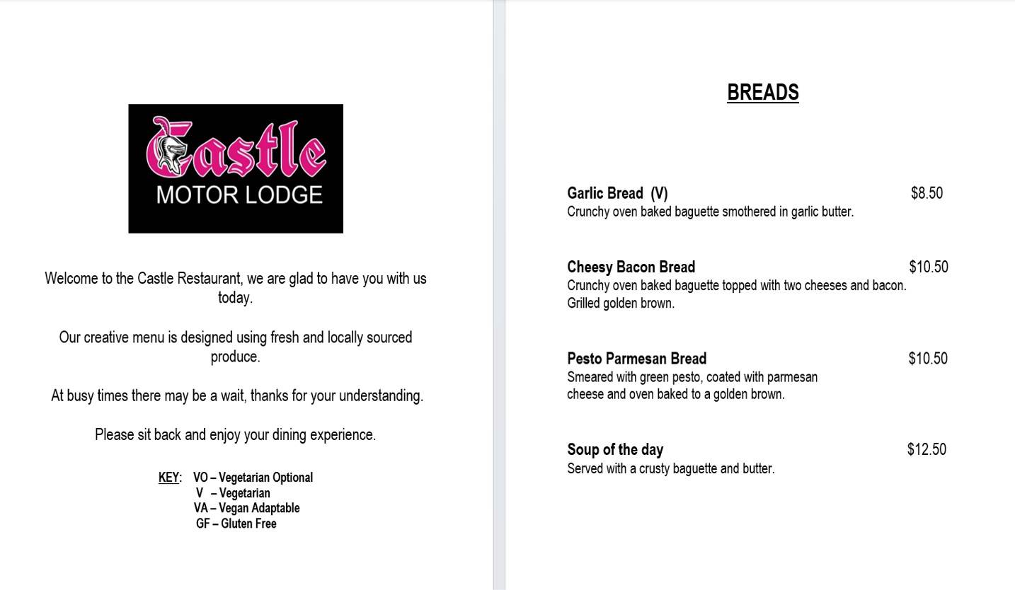Menu at Castle Restaurant, Bowen