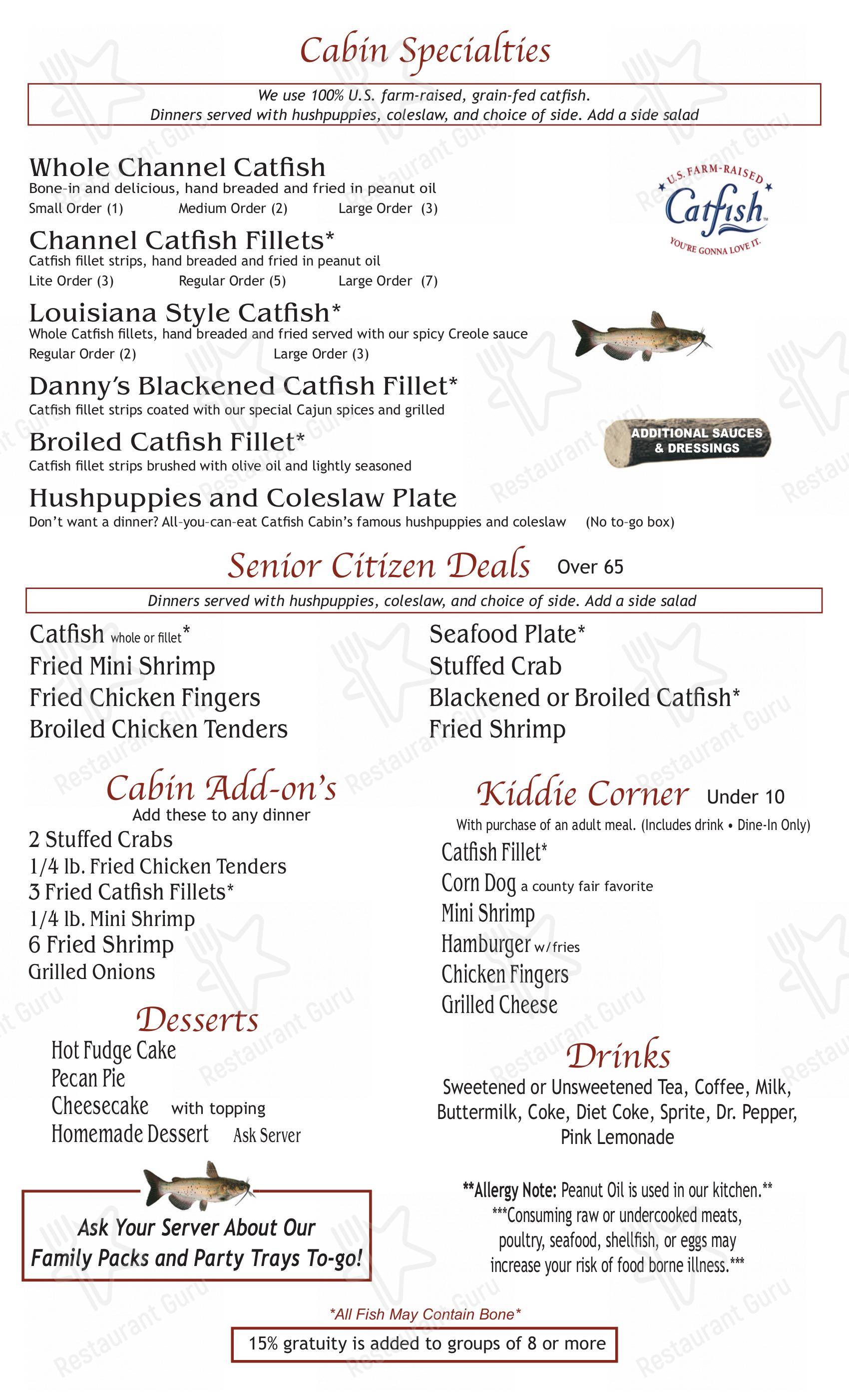 Menu at Catfish Cabin restaurant, Jackson, S Highland Ave