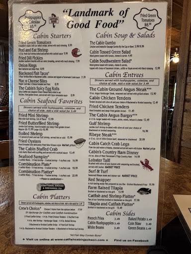 Menu at Catfish Cabin restaurant, Jackson, S Highland Ave