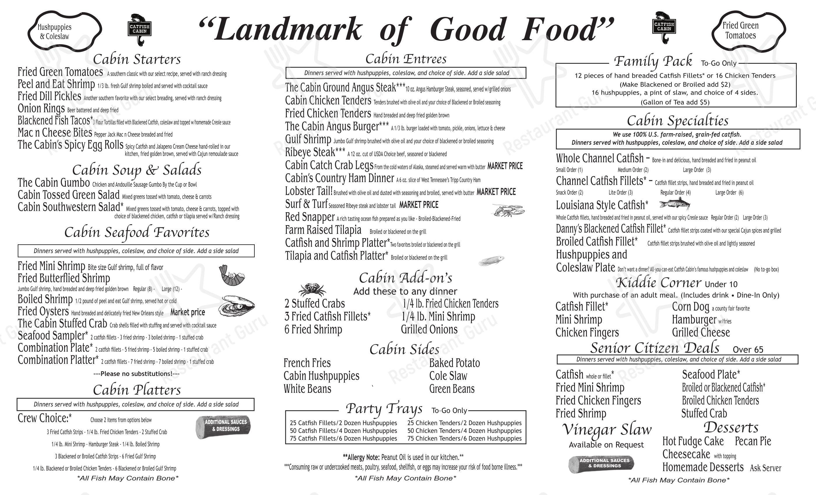 Menu at Catfish Cabin restaurant, Jackson, S Highland Ave
