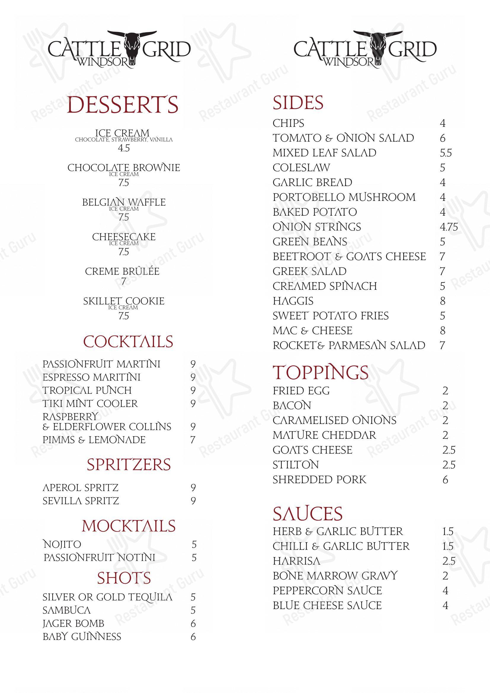 Menu at Cattle Grid steakhouse, Windsor