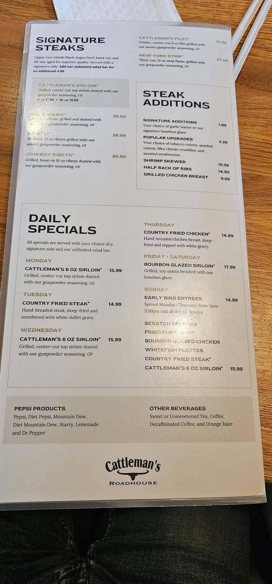 Menu at Cattleman's Roadhouse pub & bar, Georgetown