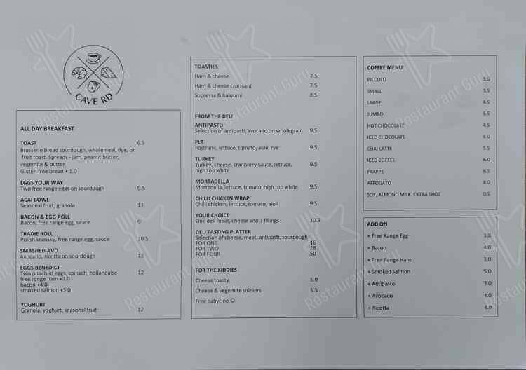 Menu at Cave Rd Deli Cafe, Strathfield