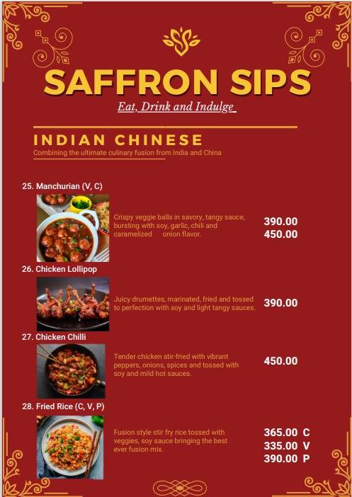 Carta de Saffron Sips - Cebu- Indian Restaurant, Cebú