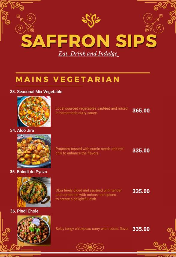 Menu at Saffron Sips - Indian Restaurant, Cebu City
