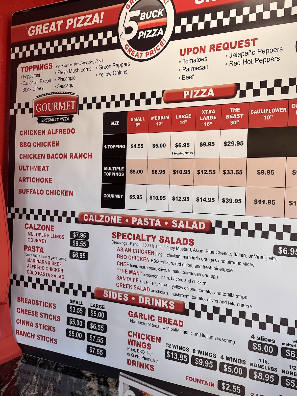 Menu at 5 Buck Pizza pizzeria, Cedar City, S Providence Center Dr #5