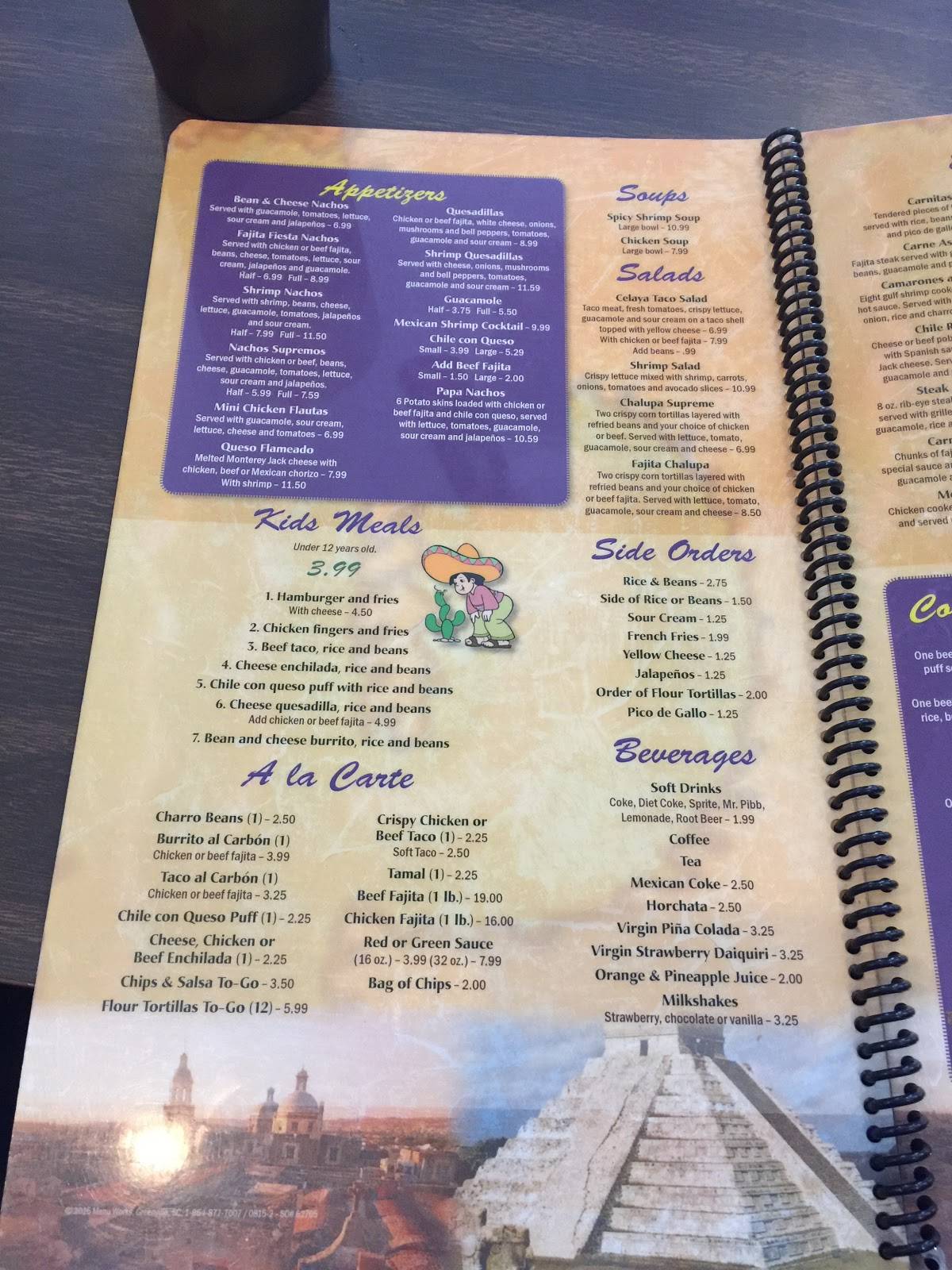 Menu at Celaya Restaurant, Pearland, Broadway St