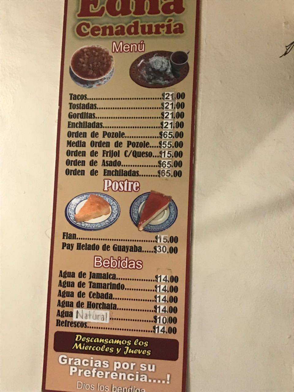 Carta del restaurante Cenaduria Edna, Culiacán Rosales