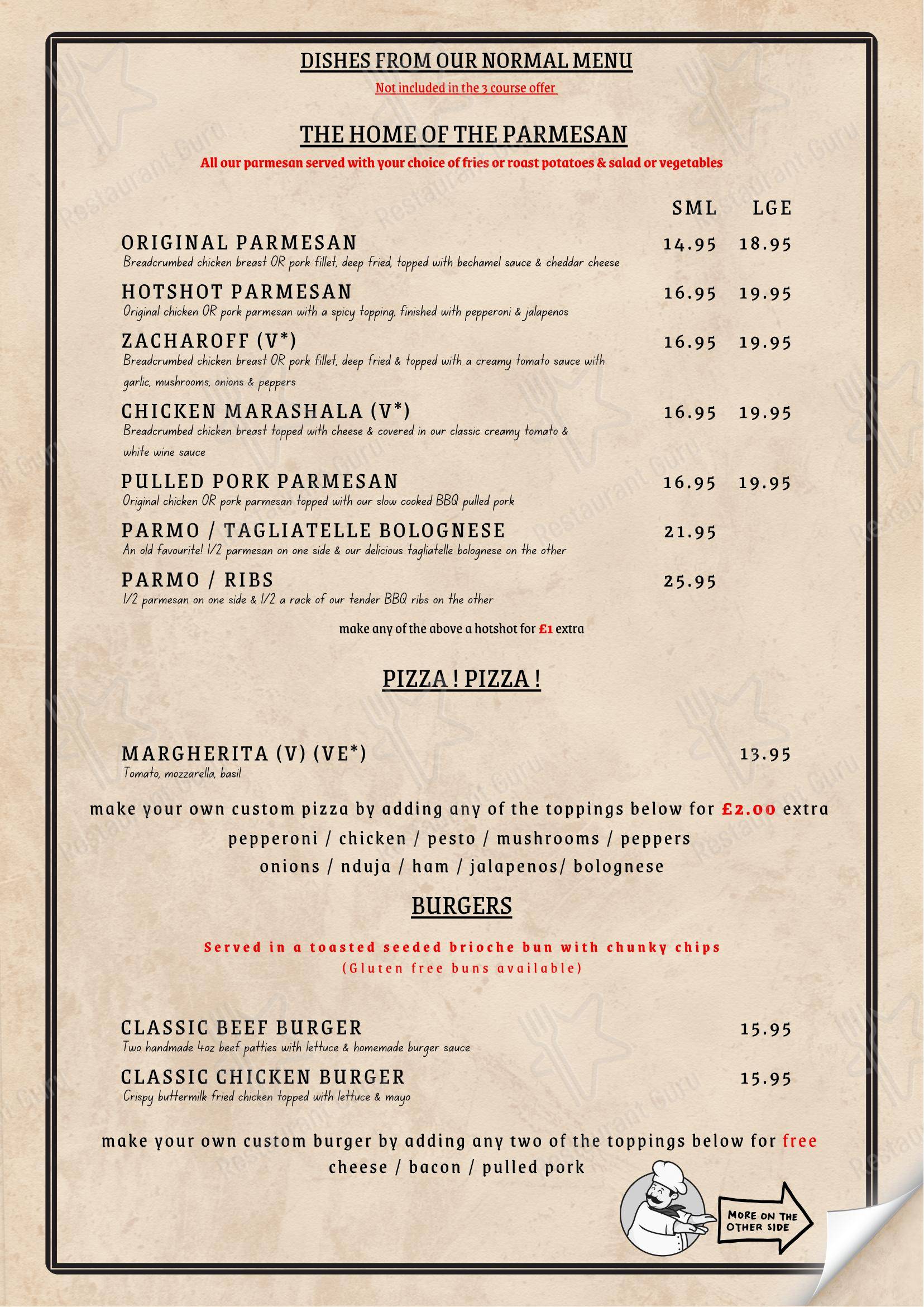 Menu at Central Park restaurant, Middlesbrough