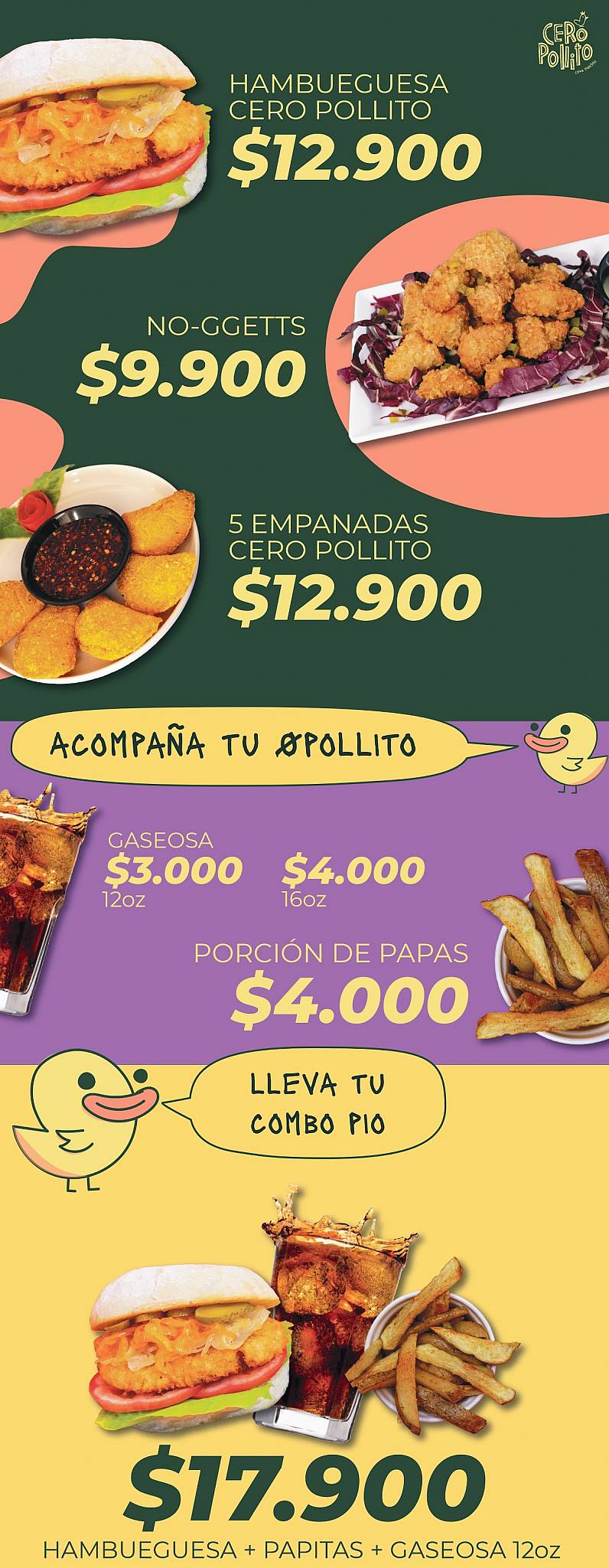Carta del restaurante Cero Pollito, Bogotá