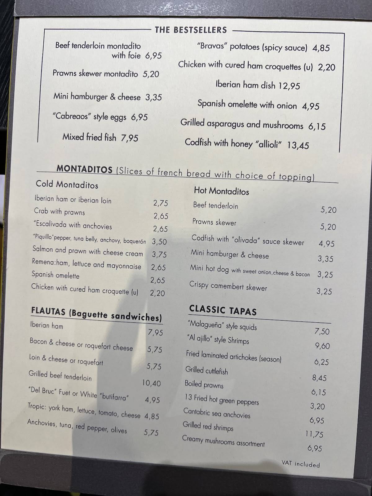 Menu at Cerveceria Catalana restaurant, Barcelona, Carrer de Mallorca