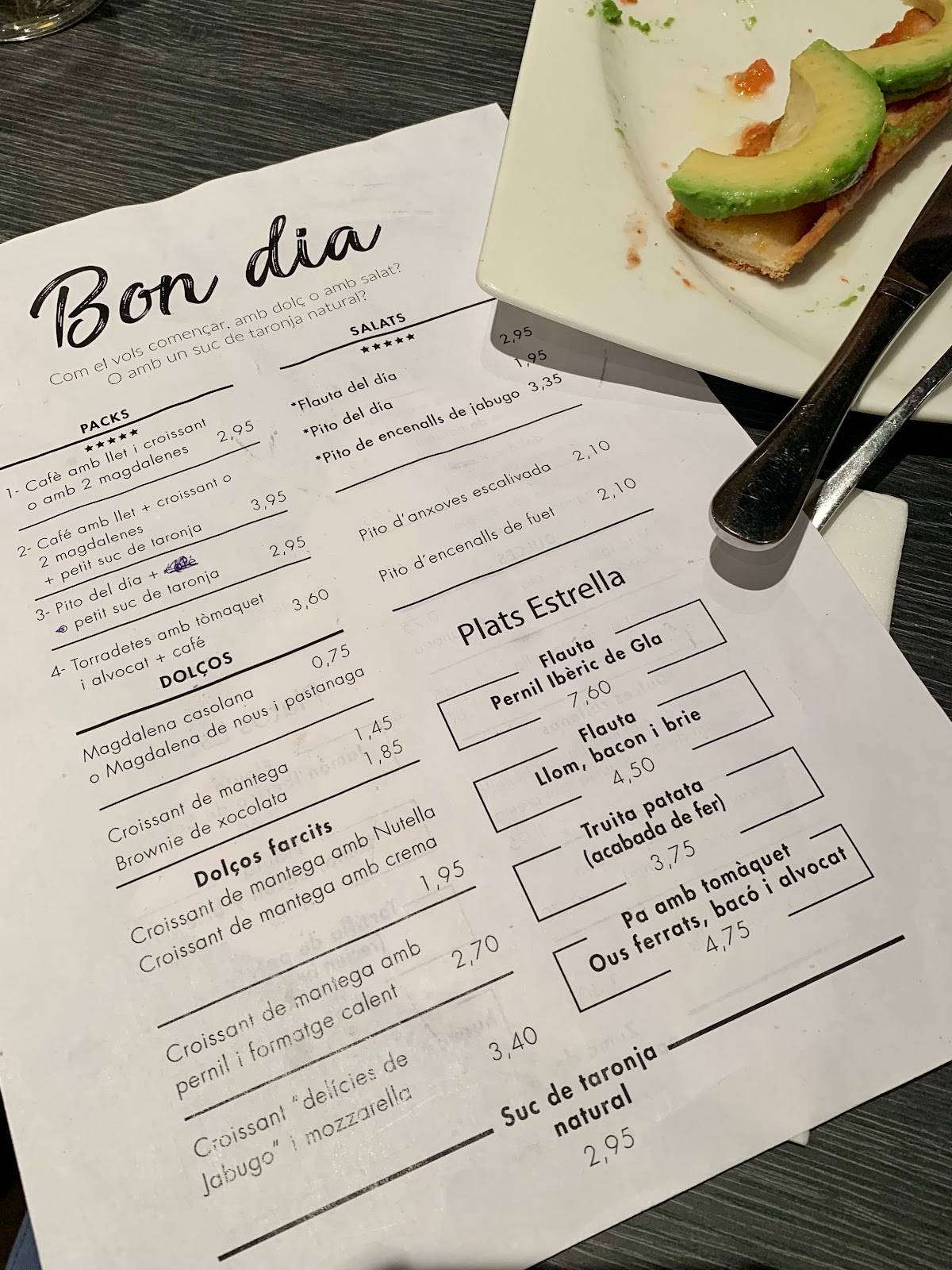 Menu at Cerveceria Catalana restaurant, Barcelona, C/ de Mallorca
