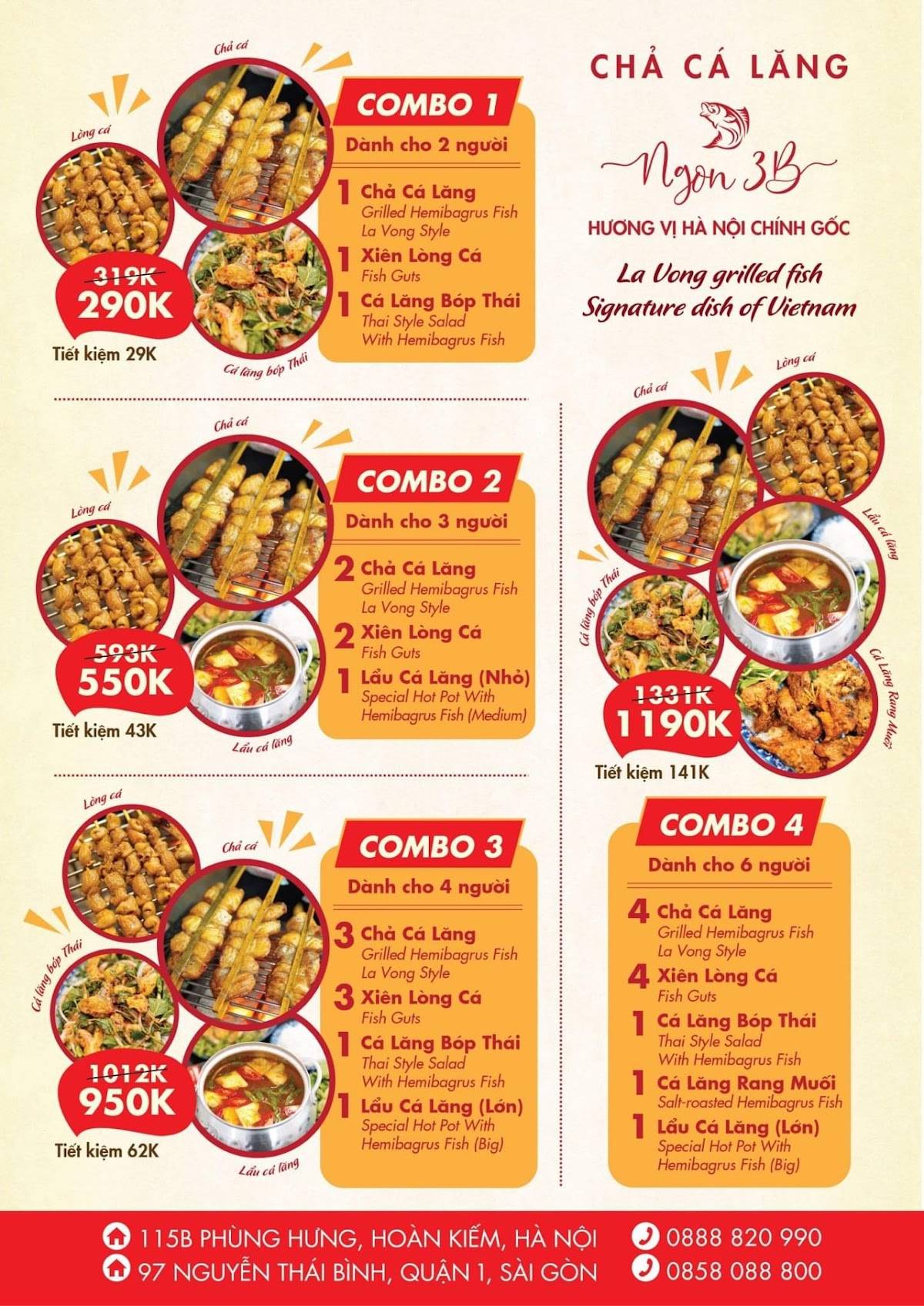 Menu at Chả Cá Lăng Ngon 3B restaurant, Hanoi