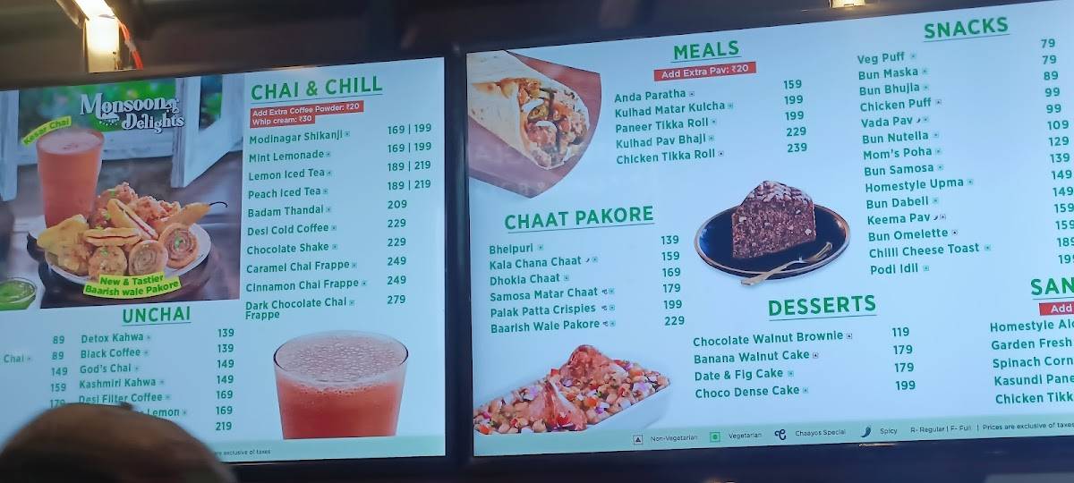 Menu at Chaayos Cafe at Phoenix Market City Mall, Chennai