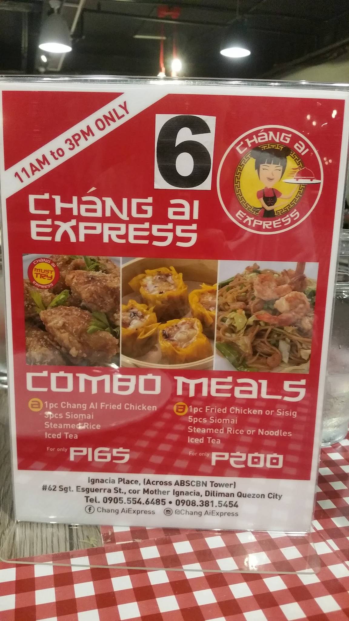 Menu at Chang AI Express restaurant, Quezon City