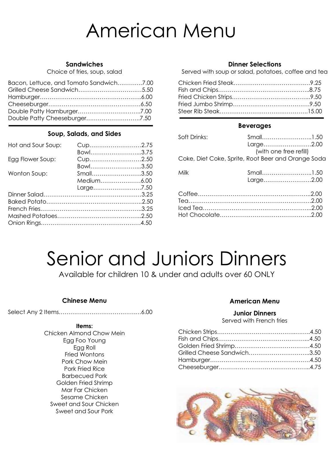 Menu at Chan's Restaurant, Silverton