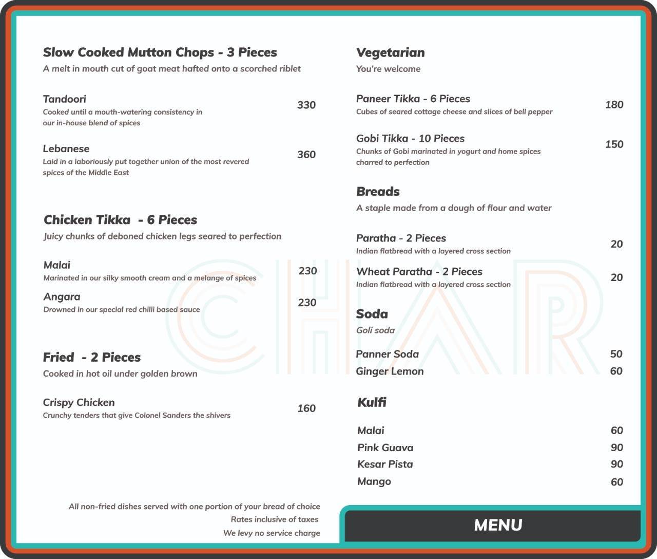 Menu at Char - Food Truck, Chennai