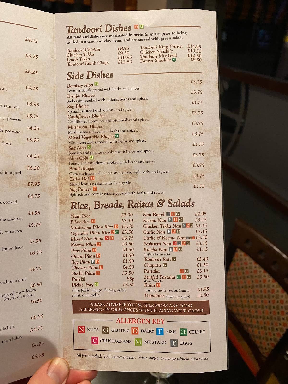 Menu at Char Mausum Indian Restaurant, Morpeth