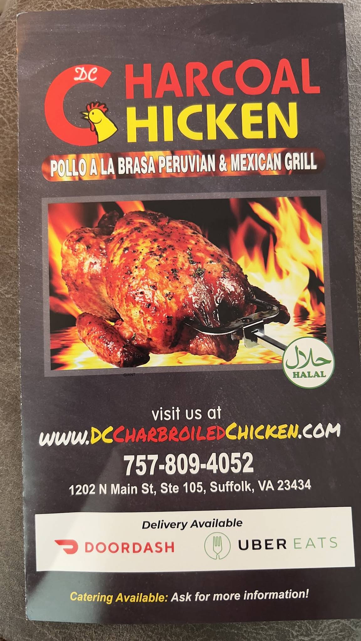 Menu at Charcoal Chicken restaurant, Suffolk