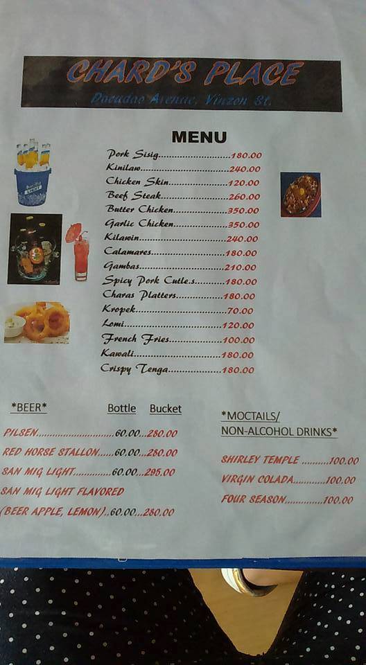 Menu at Chard's Place pub & bar, Davao City
