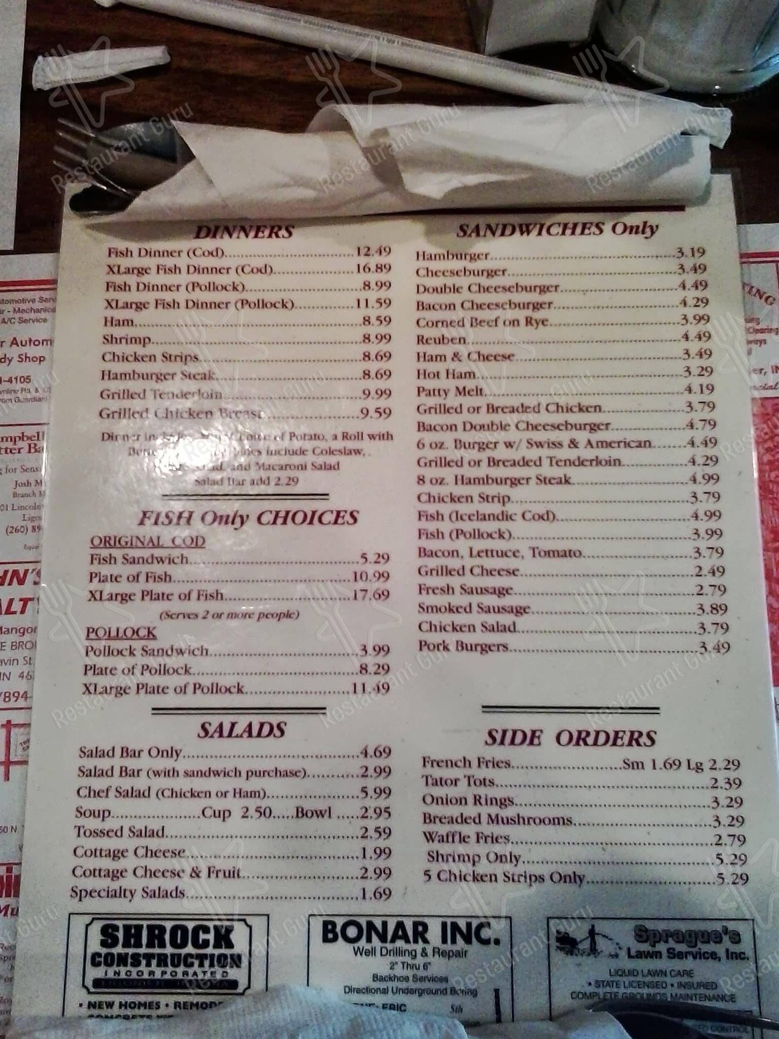 Menu at Charger House Restaurant, Ligonier, 111 US-6E