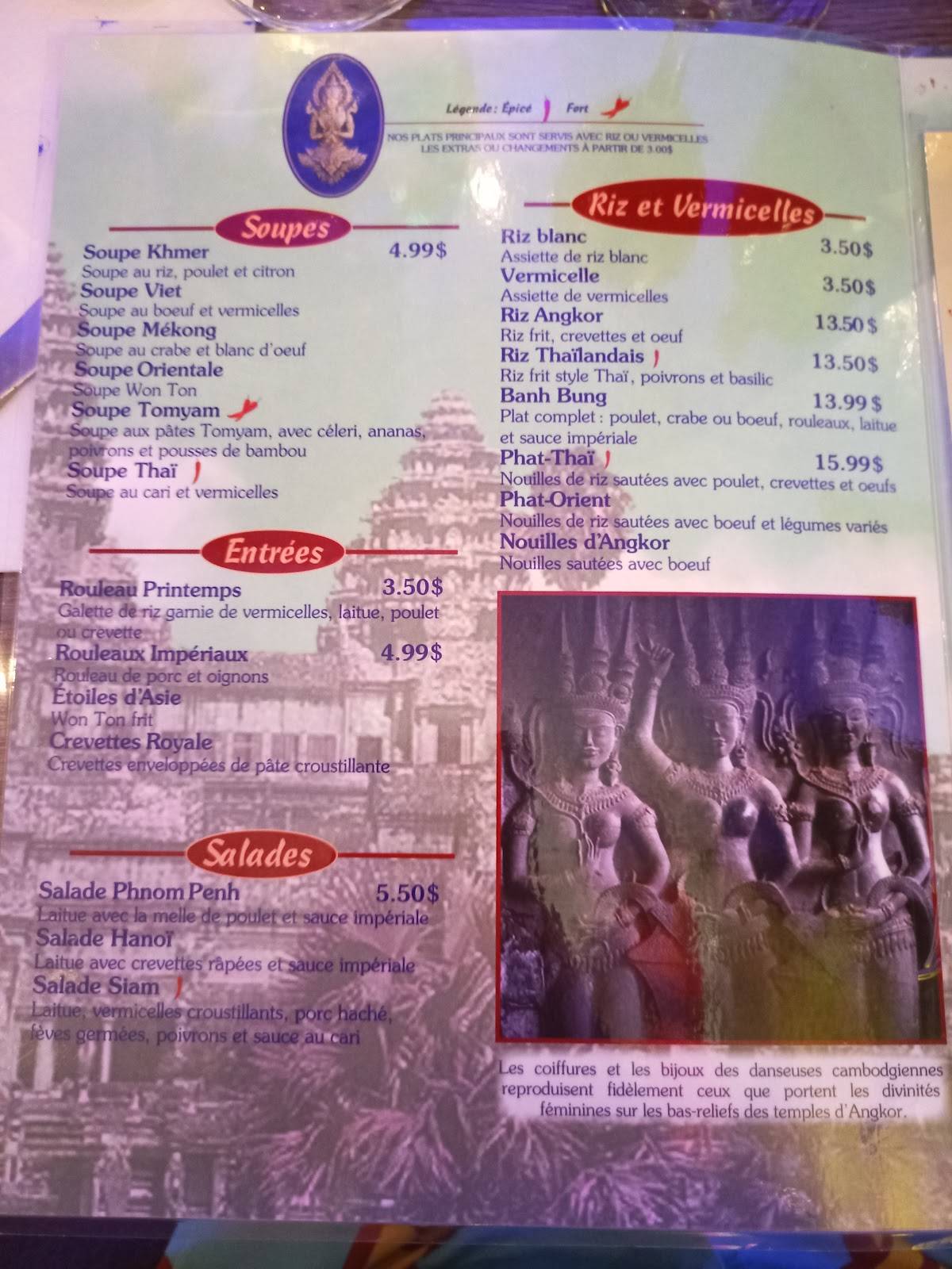 Menu at Restaurant Angkor Vat, Charlemagne